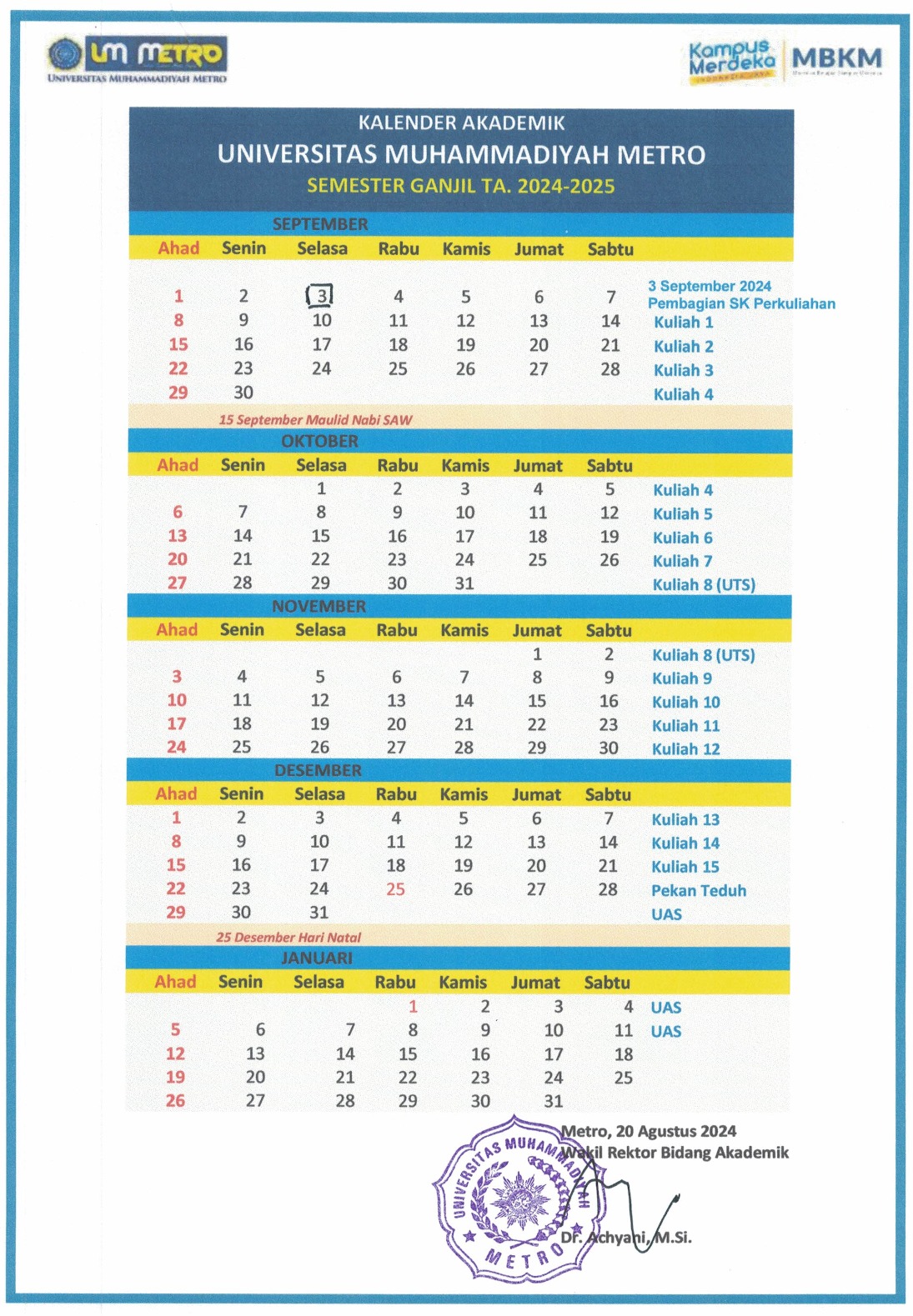 Kalender Akademik 2024 2025